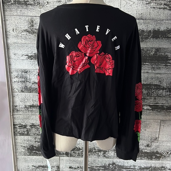 Rebellious One | Tops | Nwt Rebellious One Brand Ls Black Top With Rose ...